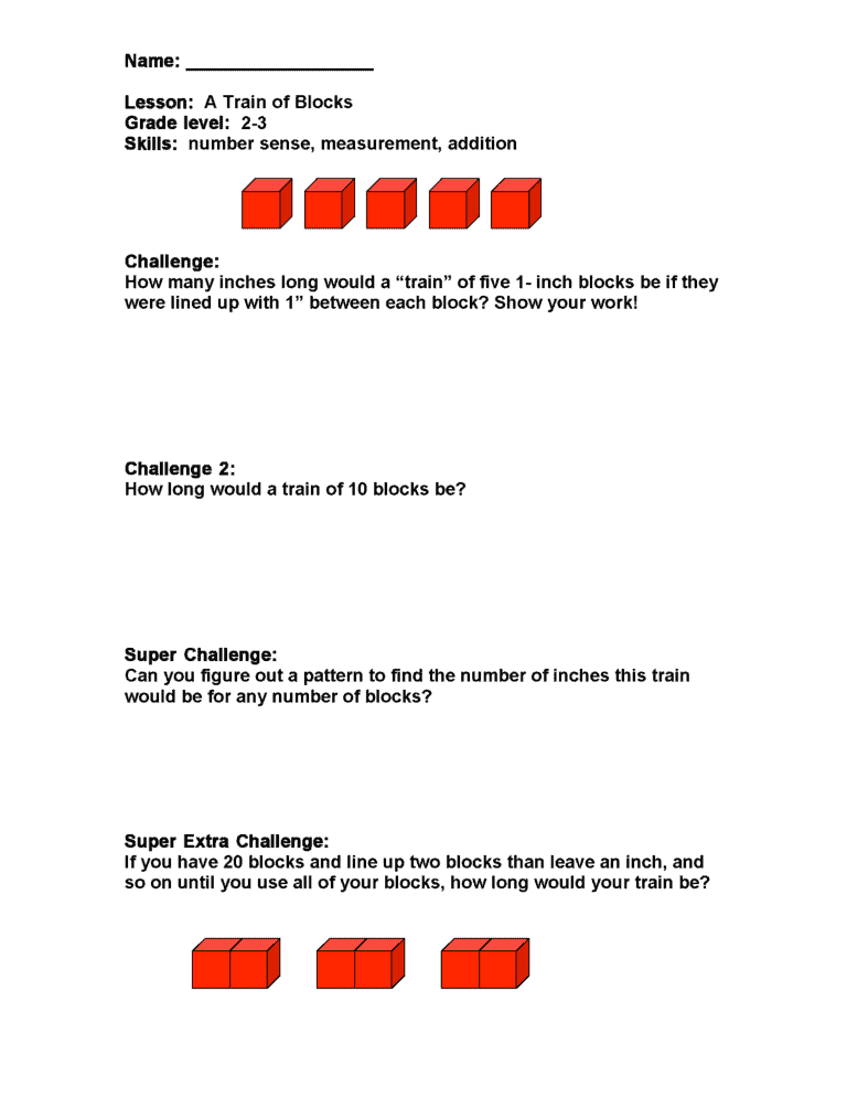 Train of Blocks Math Exemplar - Mr. R.'s World of Math