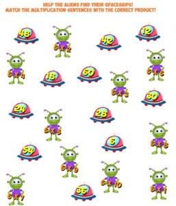 Alien Match Worksheet 6X Multiplication Facts - Mr. R.'s World of Math