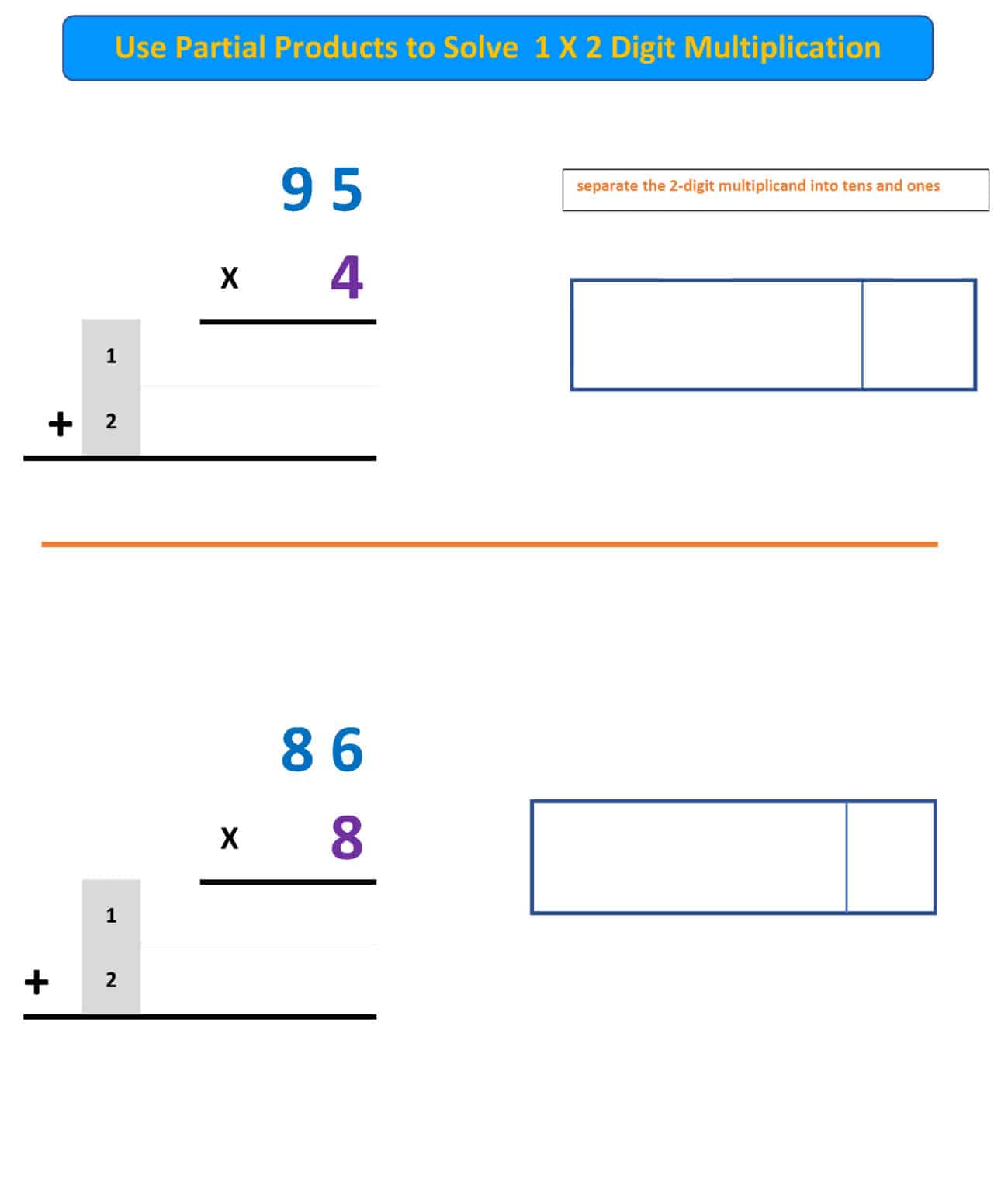 Partial Products 1 x 2 Worksheet 3 – Mr. R.'s World of Math