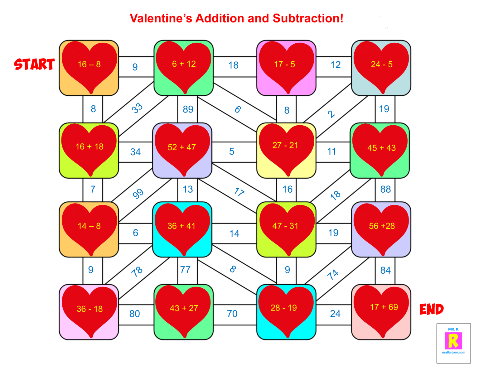 Valentine’s Day Addition And Subtraction Maze! – Mr. R.'s World of Math