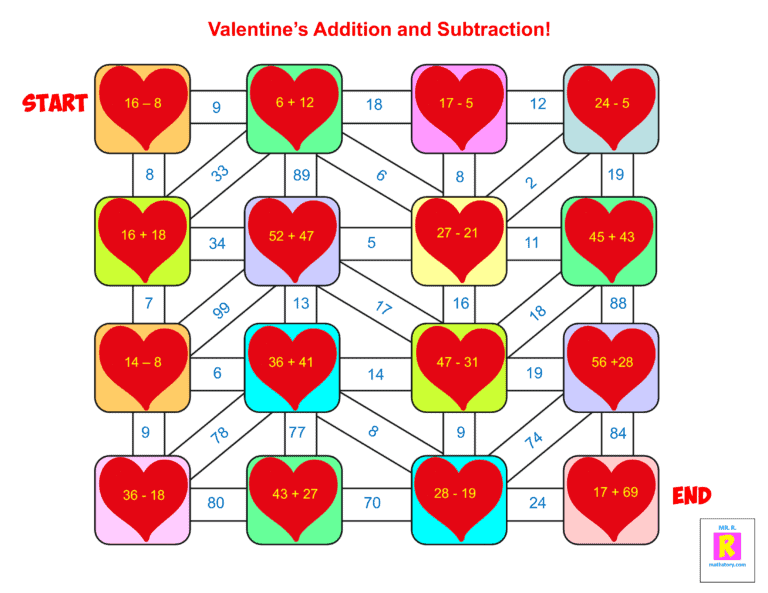 Valentine’s Day Addition And Subtraction Maze! – Mr. R.'s World of Math