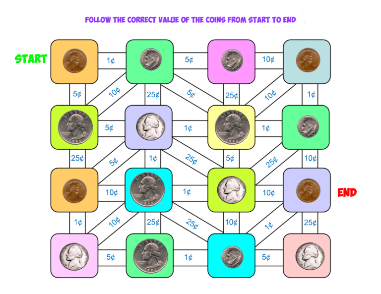 Coin Values Maze 1 - Mr. R.'s World of Math