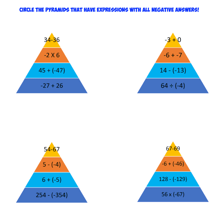 Integer Worksheet-Pyramids 1 - Mr. R.'s World of Math