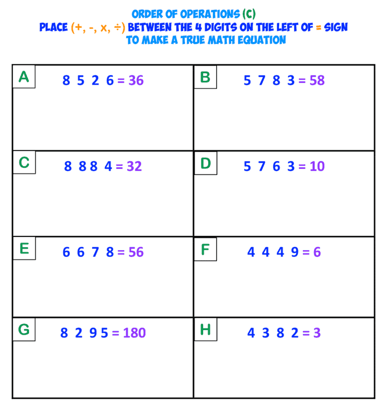 Integer Worksheet-Fill in the Sign (C) - Mr. R.'s World of Math