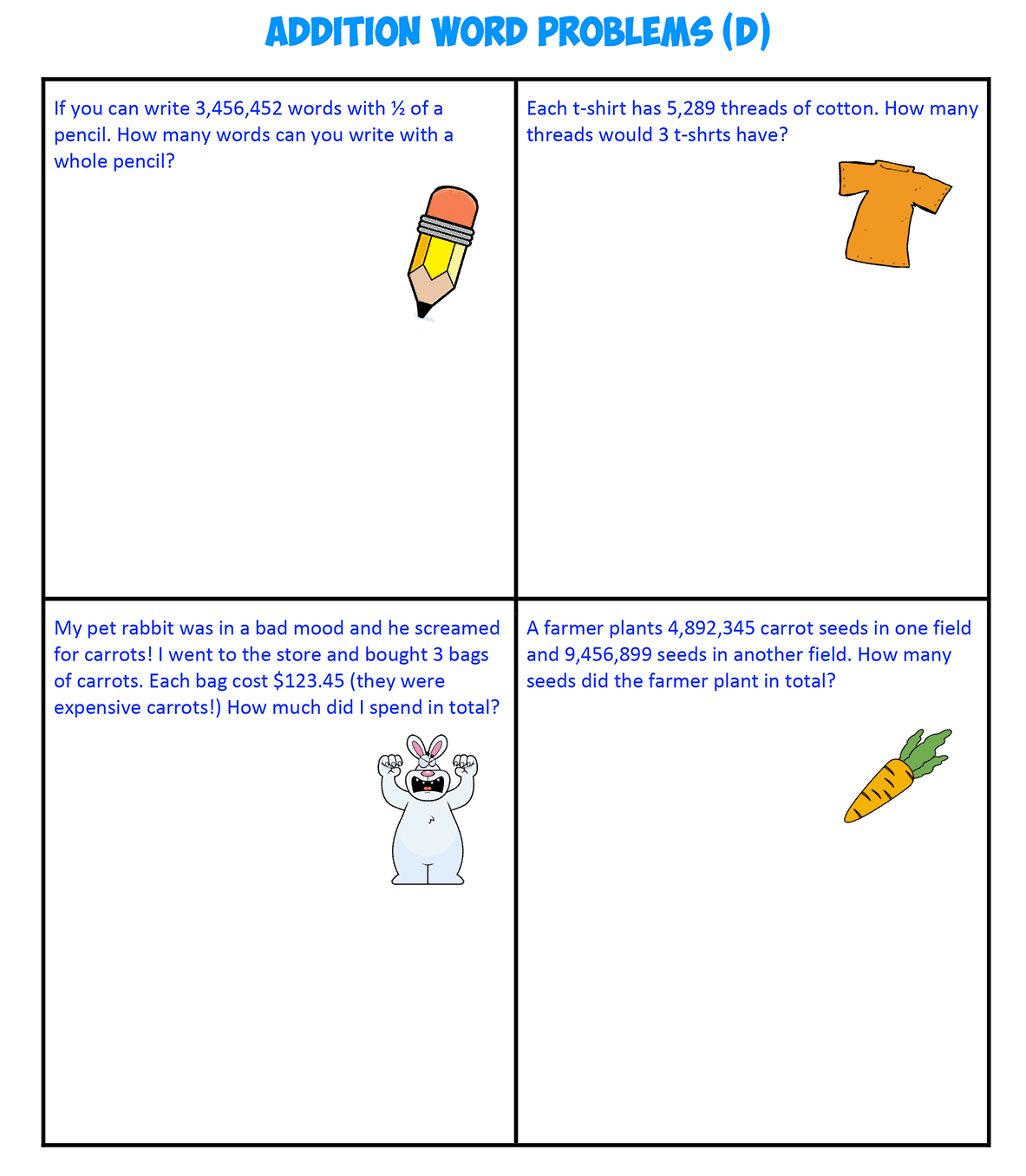 Addition Word Problems 4 Mr R s World Of Math