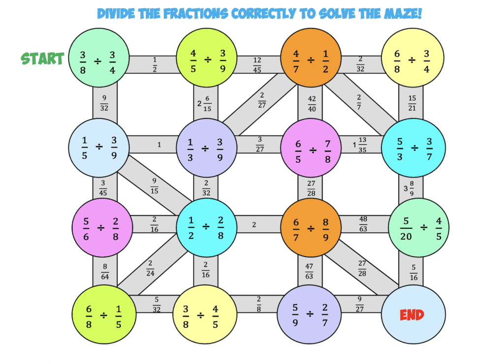 Dividing Fractions Maze 1 - Mr. R.'s World of Math