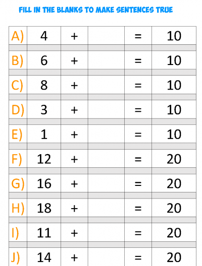 Missing Addends to 10 and 20 – Mr. R.'s World of Math