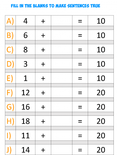 Missing Addends to 10 and 20 - Mr. R.'s World of Math
