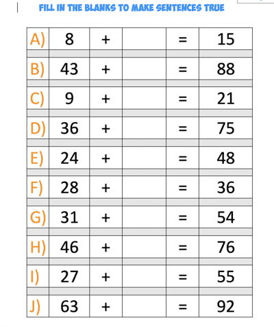 Missing Addends D - Mr. R.'s World of Math